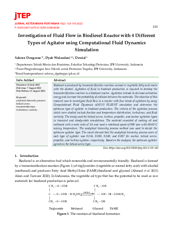 (PDF) Investigation of Fluid Flow in Biodiesel Reactor with 4 Different Types of Agitator using ...