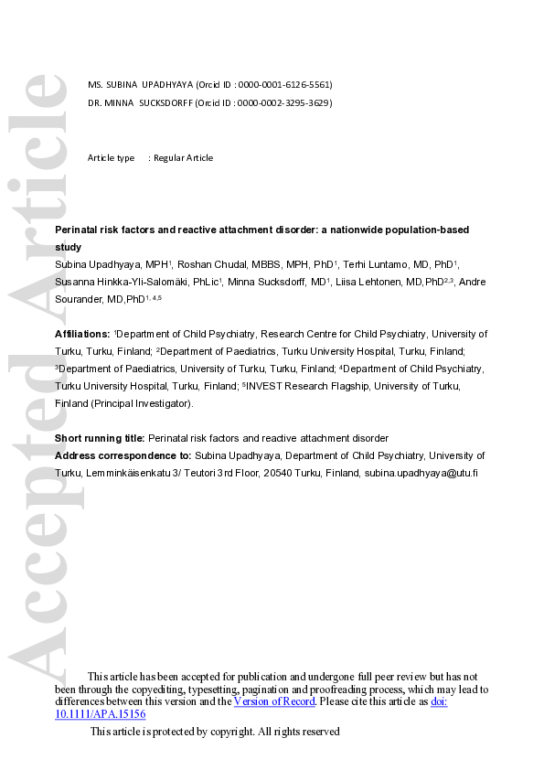 (PDF) Perinatal risk factors and reactive attachment disorder: A ...