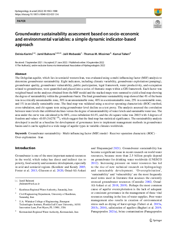 (PDF) Groundwater sustainability assessment based on socio-economic and ...