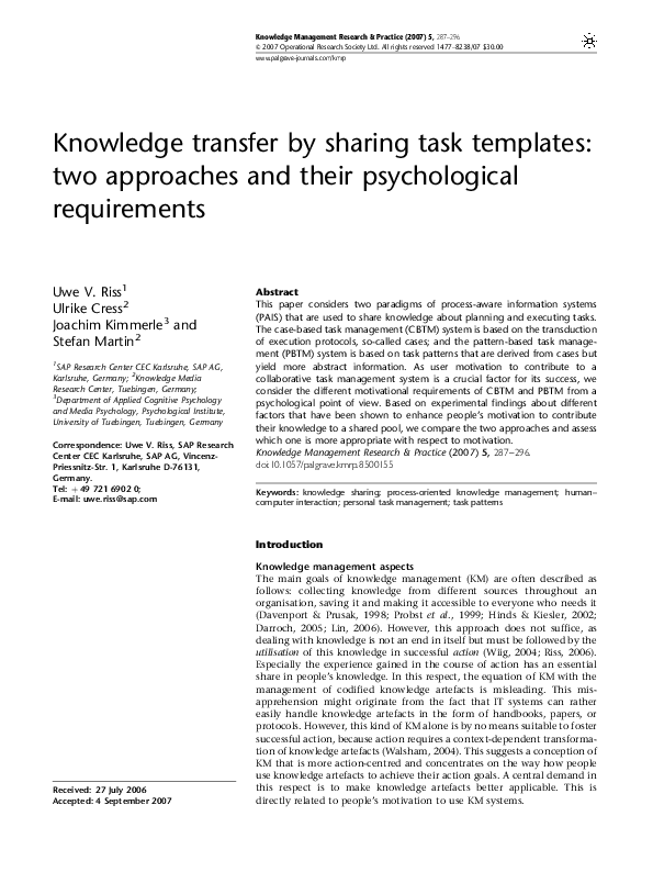(PDF) Knowledge transfer by sharing task templates: two approaches and ...