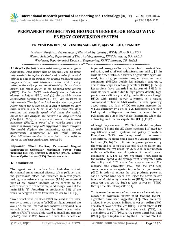 Pdf Permanent Magnet Synchronous Generator Based Wind Energy Conversion System