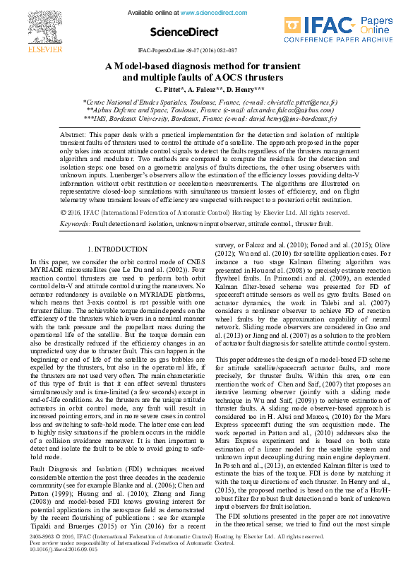 Pdf A Model Based Diagnosis Method For Transient And Multiple Faults Of Aocs Thrusters