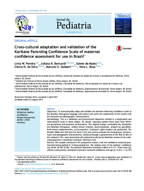 (PDF) Cross-cultural adaptation and validation of the Karitane Parenting Confidence Scale of ...