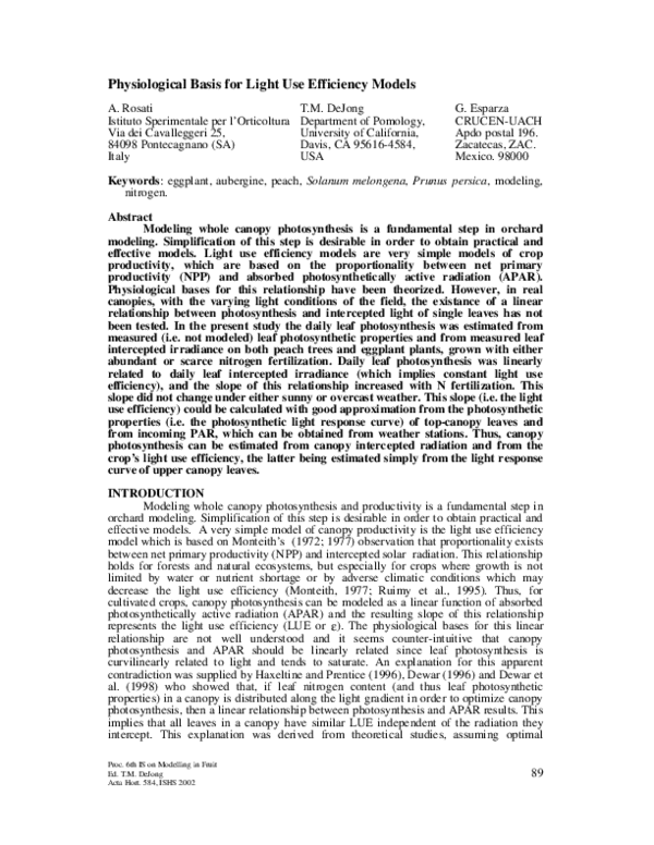 (PDF) Physiological Basis for Light Use Efficiency Models