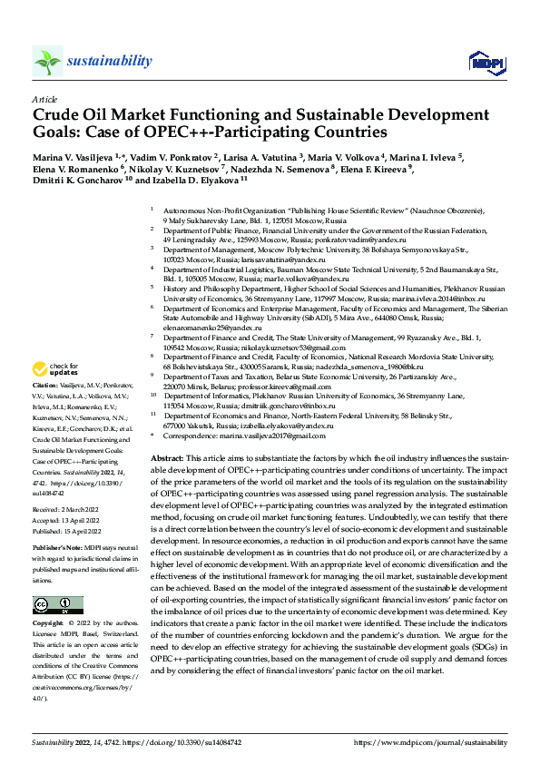 (PDF) Crude Oil Market Functioning and Sustainable Development Goals ...