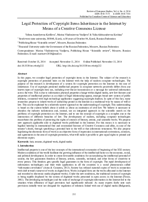 (PDF) Legal Protection of Copyright Items Inheritance in the Internet ...