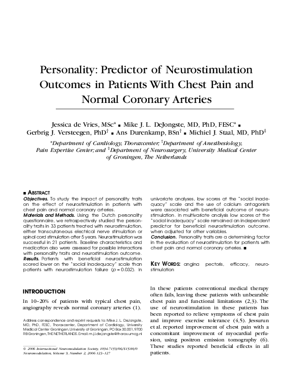 (PDF) Personality: Predictor of Neurostimulation Outcomes in Patients ...
