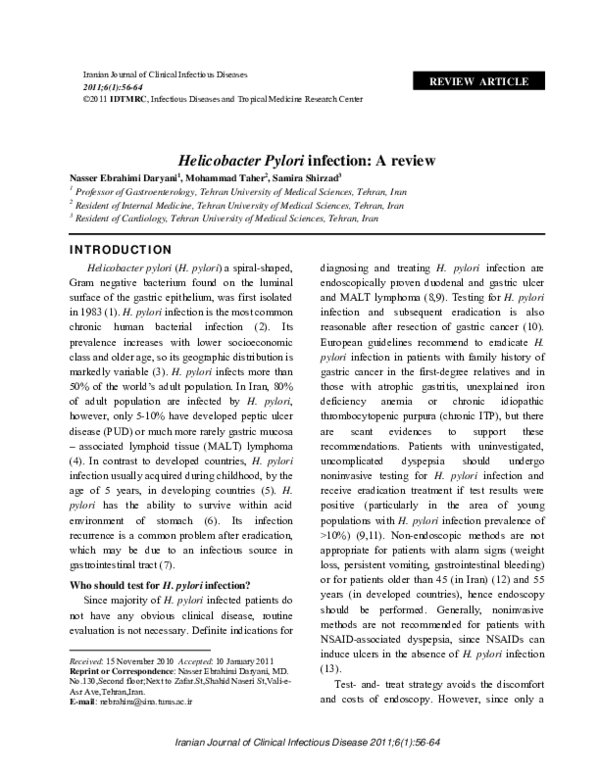 (PDF) Helicobacter Pylori infection: A review