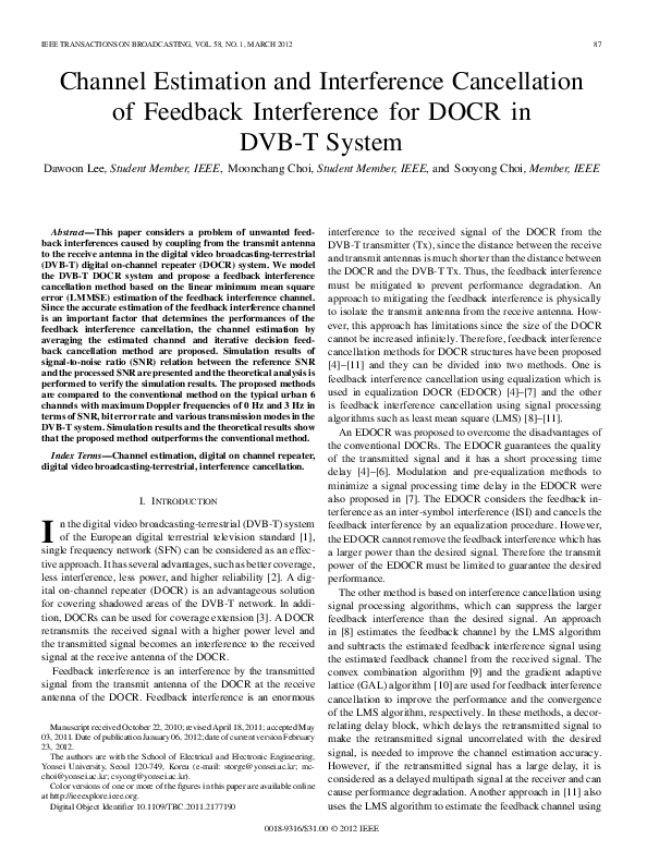 (PDF) Feedback Interference Mitigation in DVB-T Systems