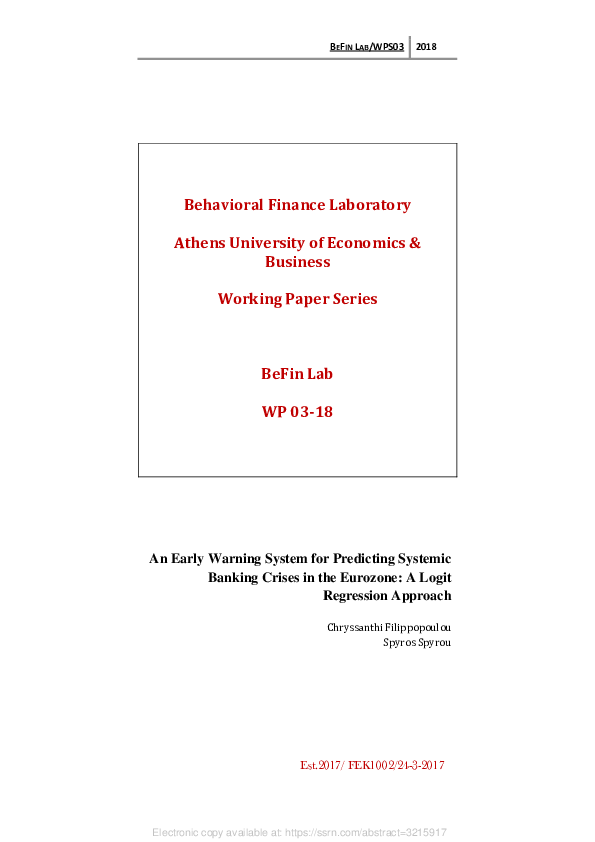 (PDF) An Early Warning System for Predicting Systemic Banking Crises in the Eurozone: A Logit ...