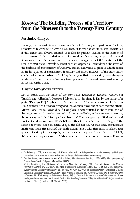 (PDF) Kosova: The Building Process of a Territory from the Nineteenth ...