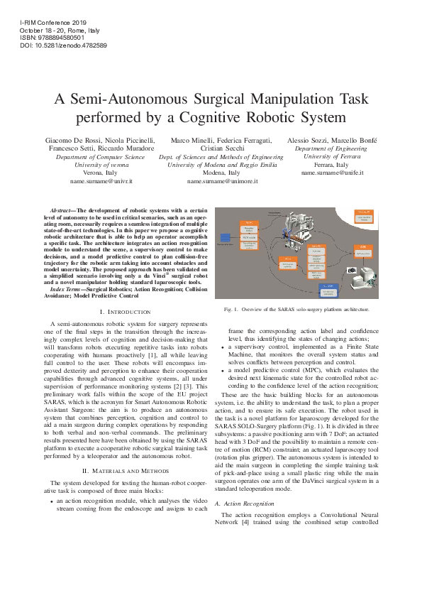 (PDF) A Semi-Autonomous Surgical Manipulation Task performed by a Cognitive Robotic System