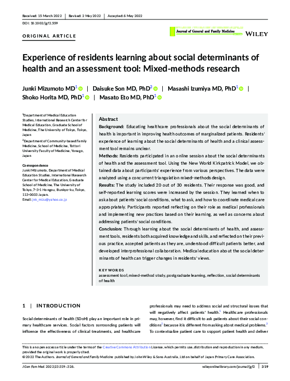 (PDF) Experience of residents learning about social determinants of ...