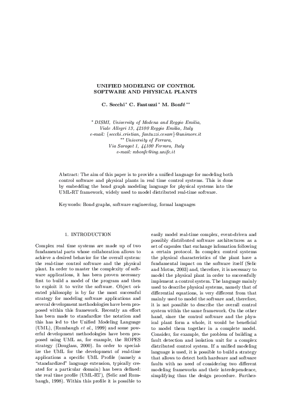 (PDF) Unified Modeling of Control Software and Physical Plants