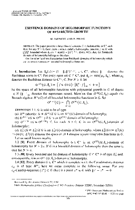 (PDF) Existence domains of holomorphic functions of restricted growth ...