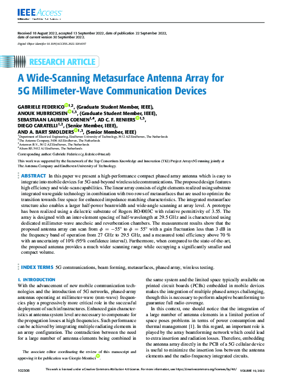 (PDF) A Wide-Scanning Metasurface Antenna Array for 5G Millimeter-Wave Communication Devices ...