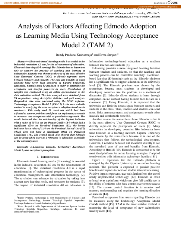 (PDF) Analysis of Factors Affecting Edmodo Adoption as Learning Media Using Technology ...