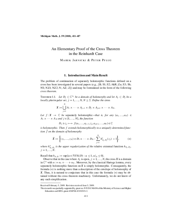 (PDF) An elementary proof of the cross theorem in the Reinhardt case