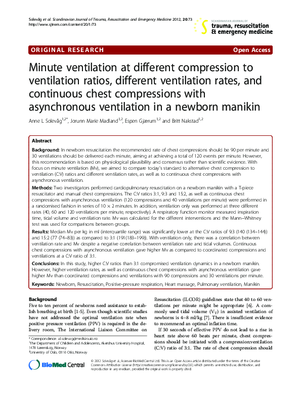 (PDF) Minute ventilation at different compression to ventilation ratios ...