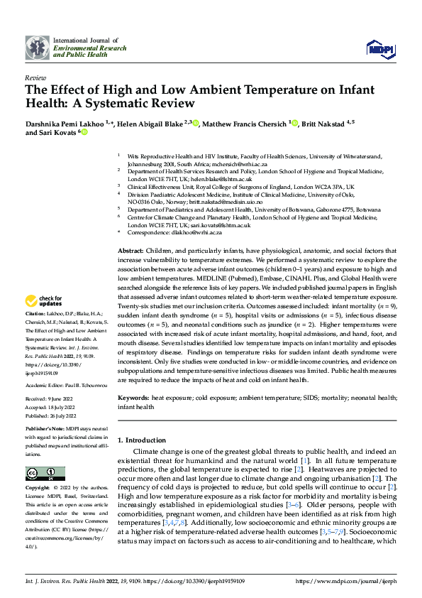 (PDF) The Effect of High and Low Ambient Temperature on Infant Health ...
