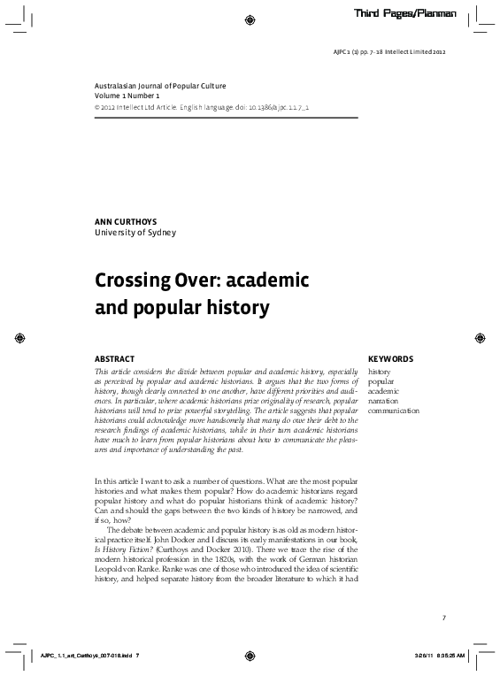 (PDF) Crossing Over: academic and popular history