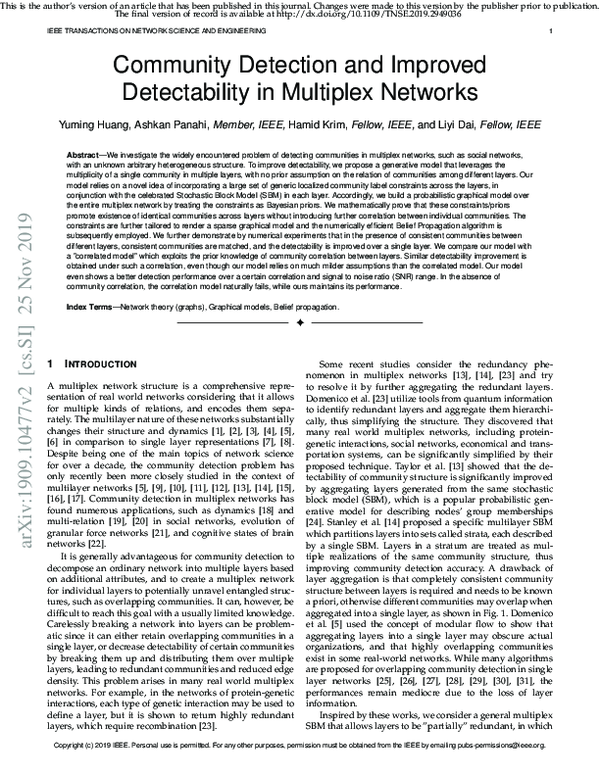 Pdf Community Detection And Improved Detectability In Multiplex Networks Ashkan Panahi