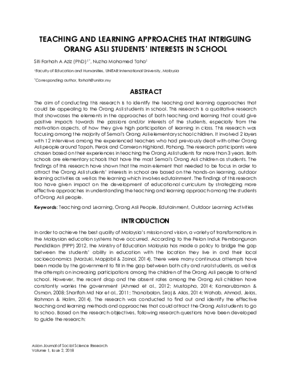 (PDF) Teaching and learning approaches that intriguing orang asli ...
