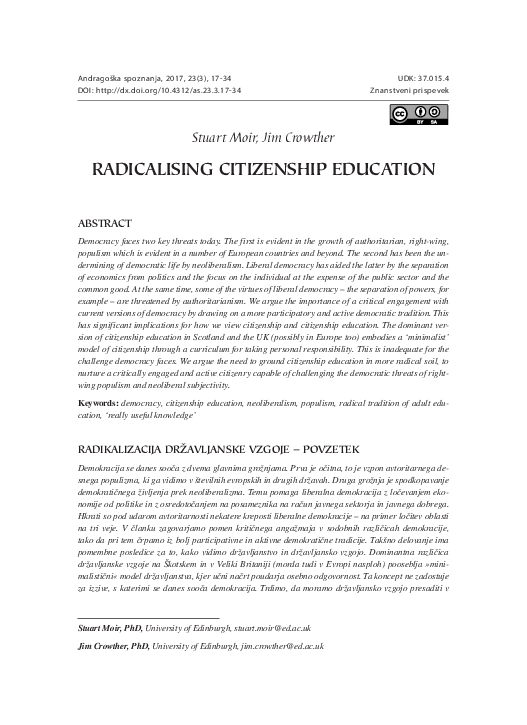 (PDF) Radicalising citizenship education