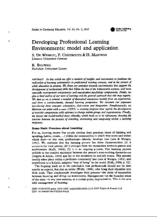 (PDF) Developing Professional Learning Environments: Model and application