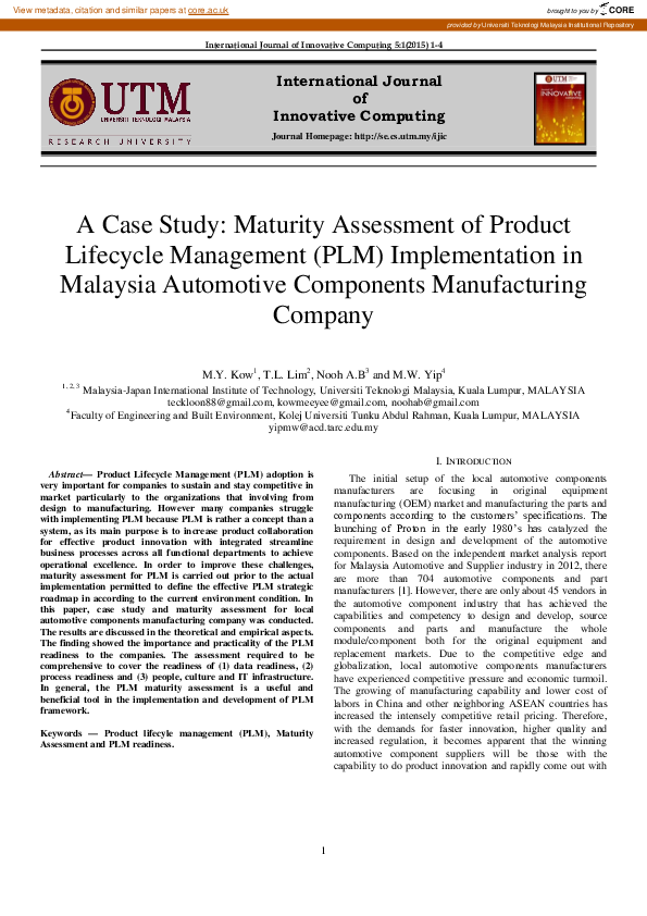 (PDF) A case study: maturity assessment of product lifecycle management ...