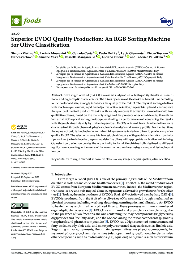 (PDF) Superior EVOO Quality Production: An RGB Sorting Machine for ...