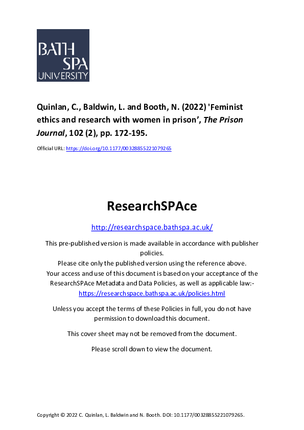 (PDF) Feminist Ethics and Research with Women in Prison