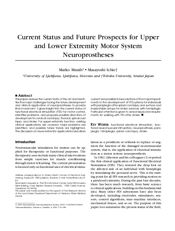 (PDF) Current Status and Future Prospects for Upper and Lower Extremity ...