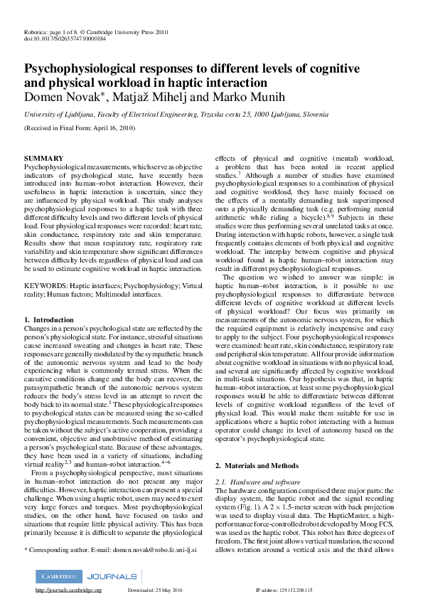 (PDF) Cognitive and Physical Workload in Haptic Interaction