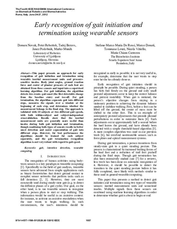 Pdf Early Recognition Of Gait Initiation And Termination Using Wearable Sensors Marko Munih