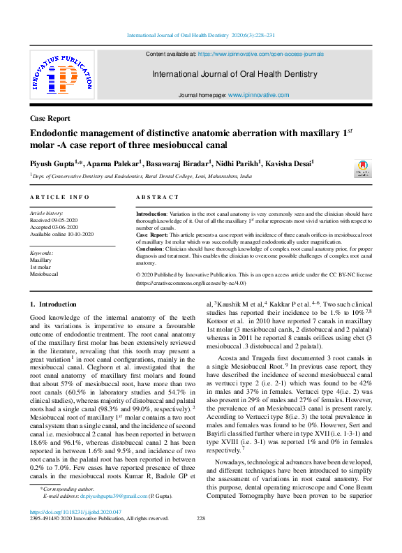 (PDF) Endodontic management of distinctive anatomic aberration with ...