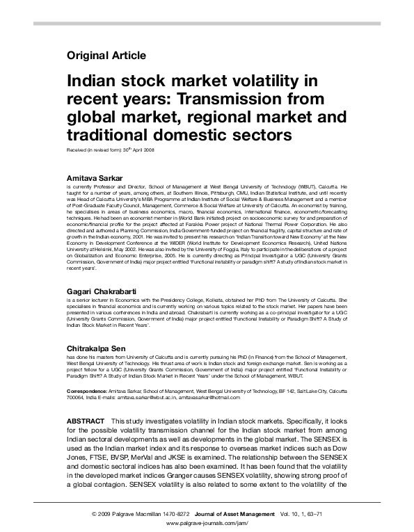 Pdf Indian Stock Market Volatility Global Impact
