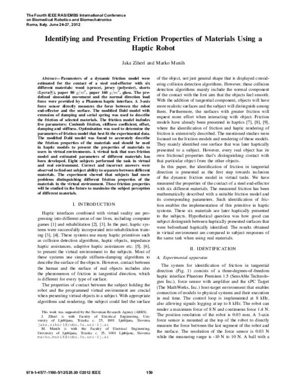 (PDF) Identifying and presenting friction properties of materials using a haptic robot | Marko ...