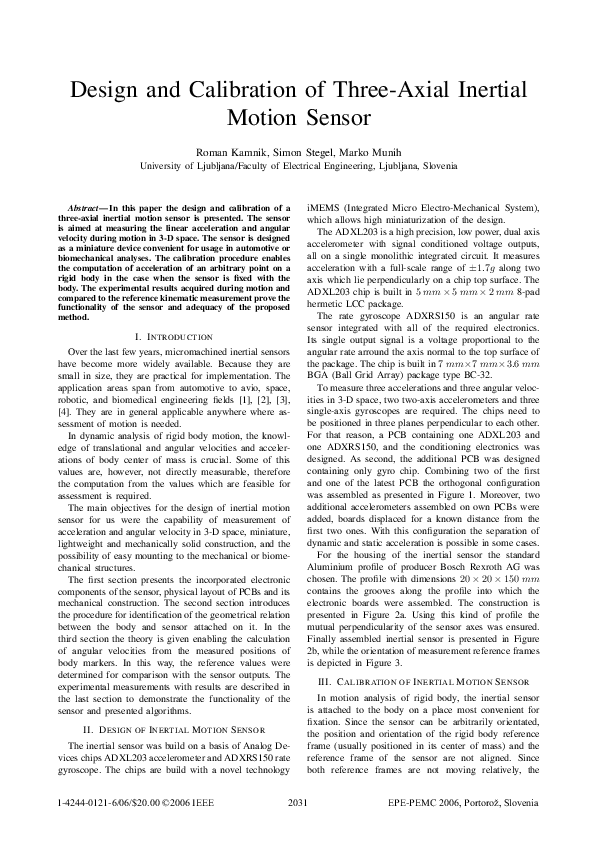 (PDF) Design and Calibration of Three-Axial Inertial Motion Sensor