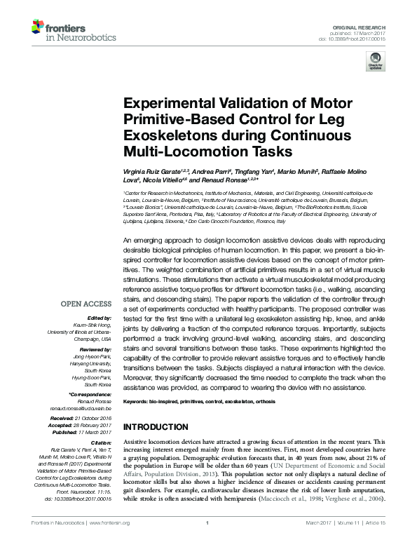 (PDF) Experimental Validation of Motor Primitive-Based Control for Leg ...