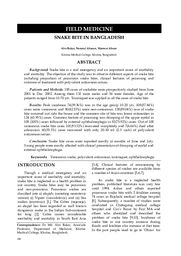 (PDF) Snake Bite in Bangladesh