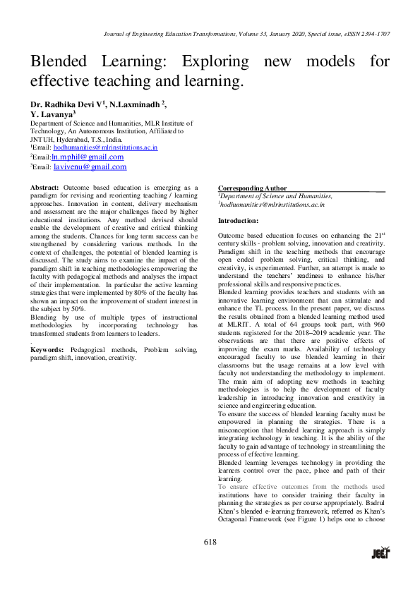 (PDF) Blended Learning: Exploring New Models for Effective Teaching and Learning