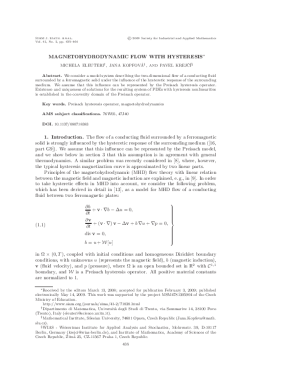 (PDF) Magnetohydrodynamic Flow with Hysteresis