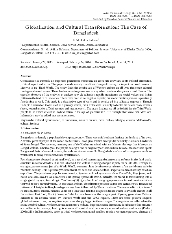 (PDF) Globalization and Cultural Transformation: The Case of Bangladesh