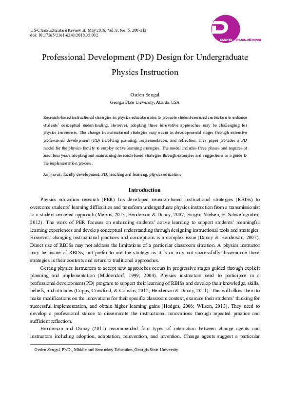 (PDF) Professional Development (PD) Design for Undergraduate Physics ...