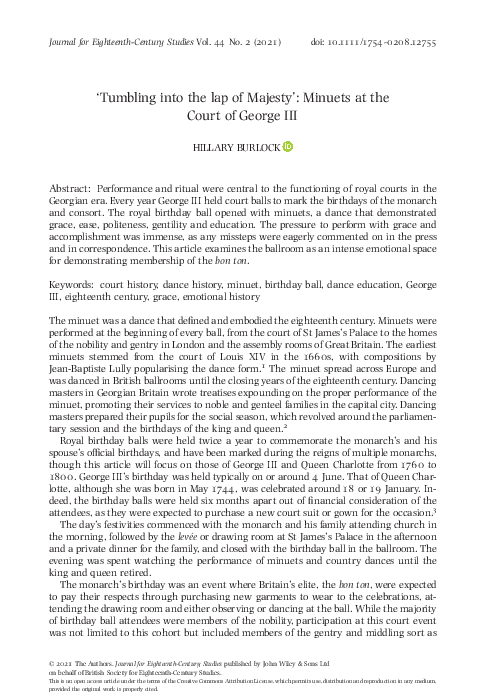 (PDF) ‘Tumbling into the lap of Majesty’: Minuets at the Court of ...