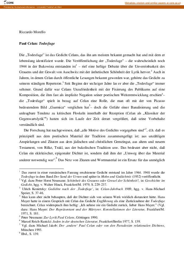 (PDF) Paul Celan: Todesfuge