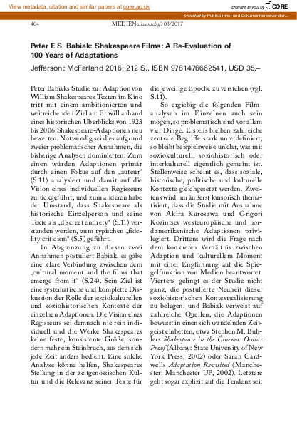 (PDF) Peter E.S. Babiak: Shakespeare Films: A Re-Evaluation of 100 ...