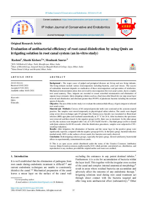 (PDF) Evaluation of antibacterial efficiency of root canal disinfection ...