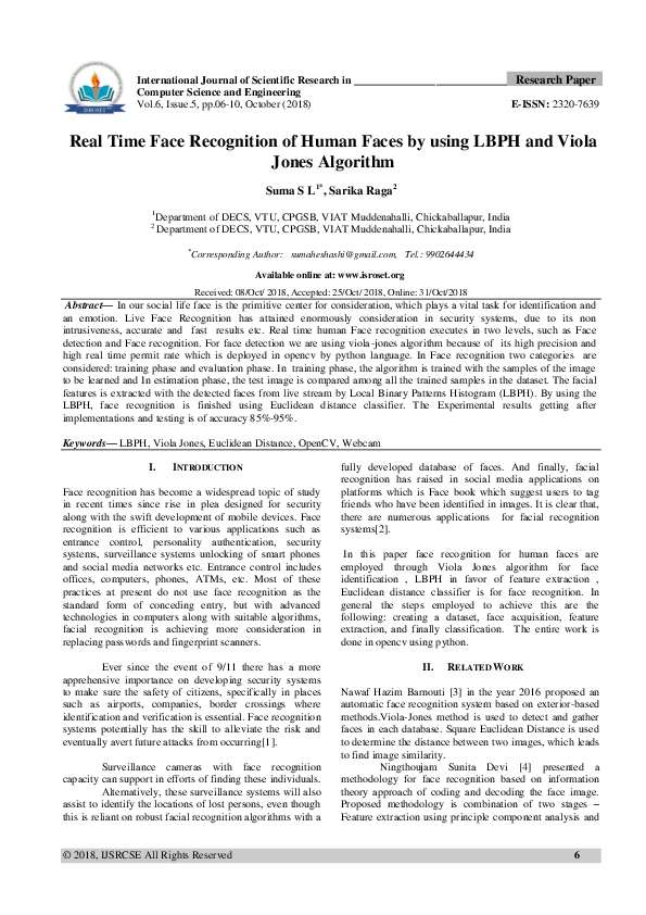 Pdf Real Time Face Recognition Of Human Faces By Using Lbph And Viola